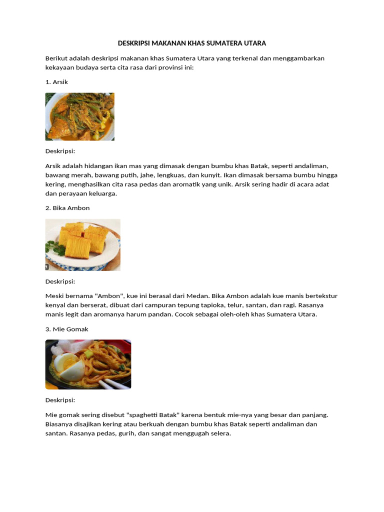 Makanan Khas Sumatera Utara | PDF