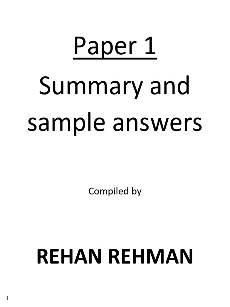 Paper 1 Summary and Sample Answers | PDF | Sleep | Rapid Eye Movement Sleep