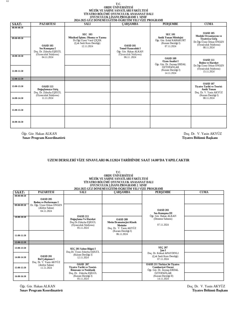 2024-2025 Tiyatro Lisans Vize | PDF