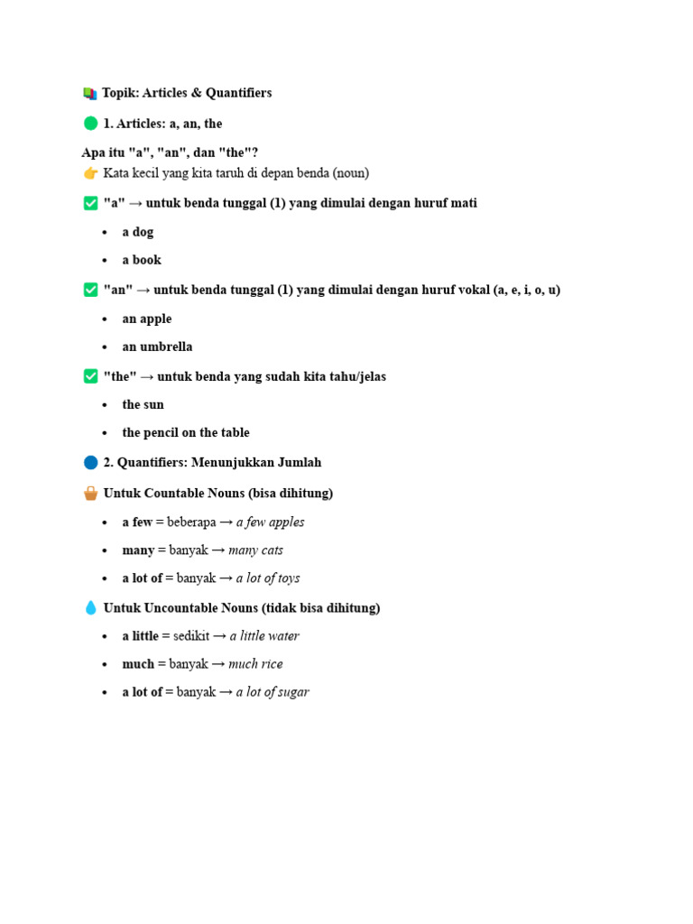 Articles and Quantifiers Explained | PDF