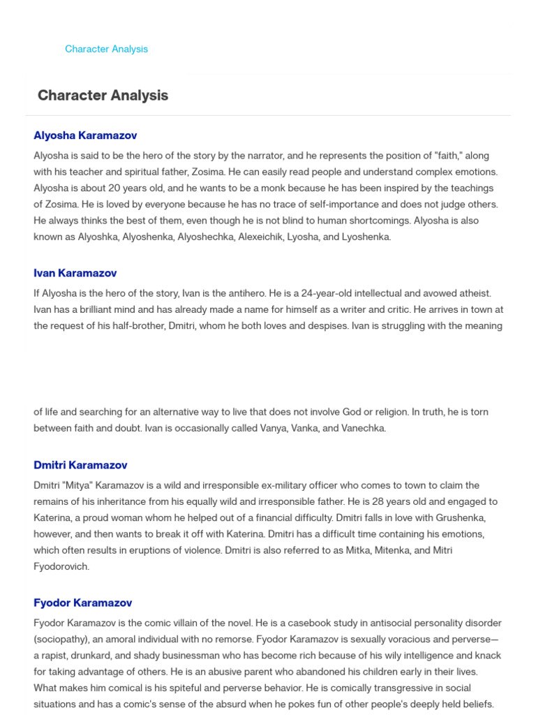 Character Analysis of Karamazov Brothers | PDF | The Brothers Karamazov