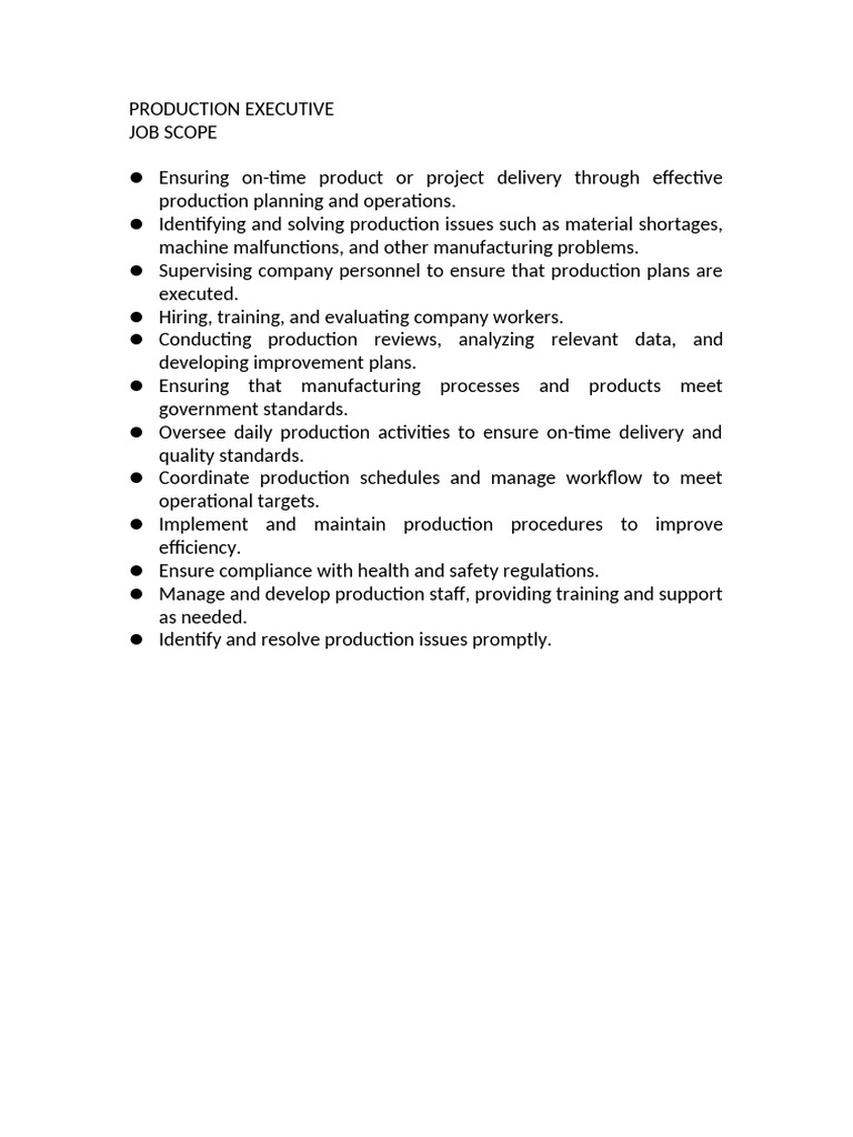 Production Executive Job Responsibilities | PDF