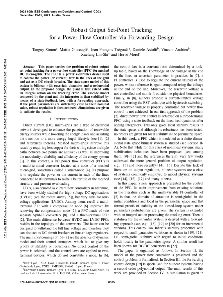 Robust Output Set-Point Tracking For A Power Flow Controller Via ...
