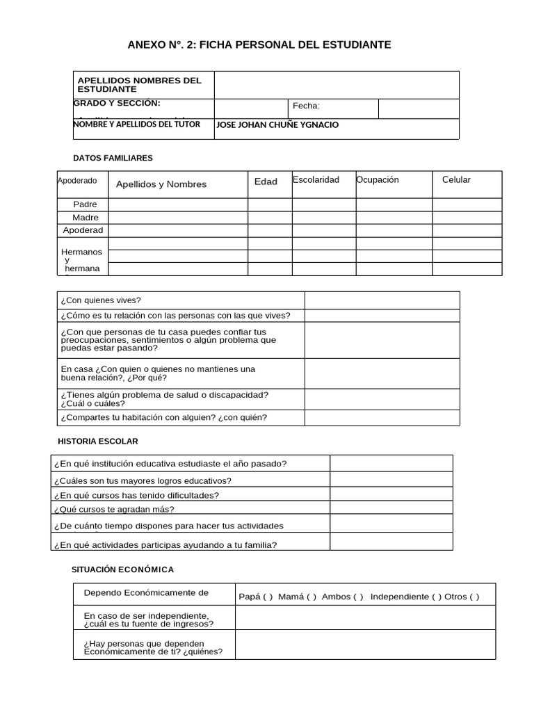 Ficha Personal del Estudiante: Datos Clave | PDF | Escuelas