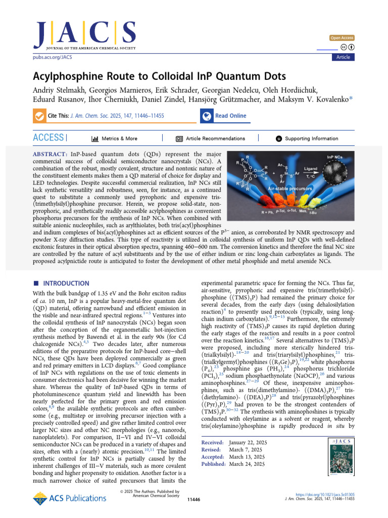 Stelmakh Et Al 2025 Acylphosphine Route To Colloidal Inp Quantum Dots ...