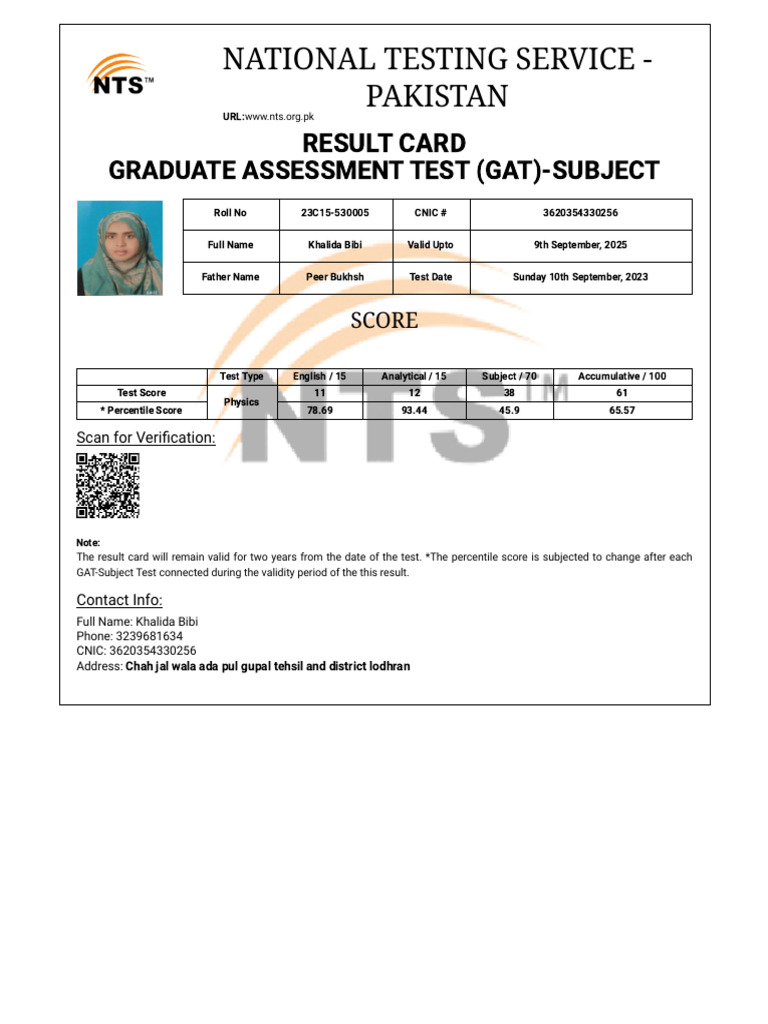 Nts - (Gat-Subject) Result Card | PDF