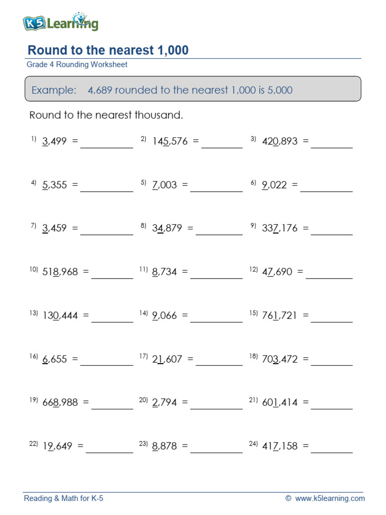 Grade 4 Round 4 Digit Numbers Nearest 1000 C | PDF