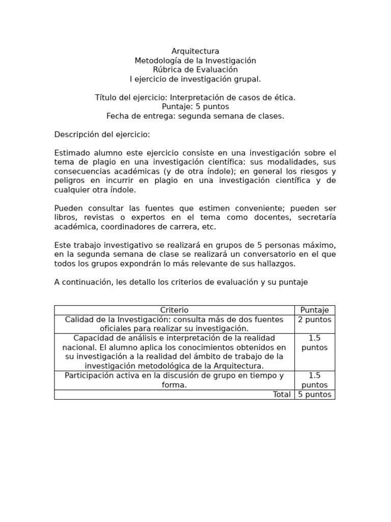 Rúbrica Ejercicio 1 | PDF