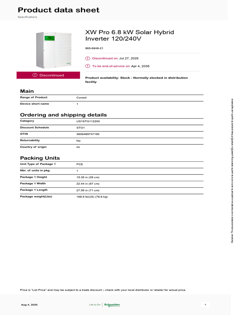 XW Pro 6848 Inverter Discontinuation Notice | PDF | Economy And The ...