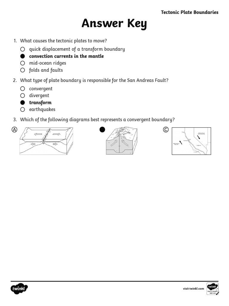 Answer Key Tectonic Plate Boundaries Scientific Passage and Questions | PDF