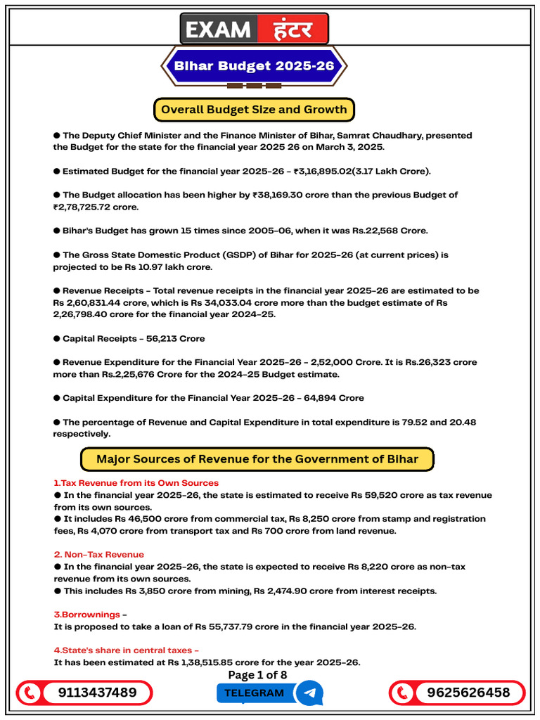 Bihar Budget 2025-26 Overview | PDF | Government Spending | Economies
