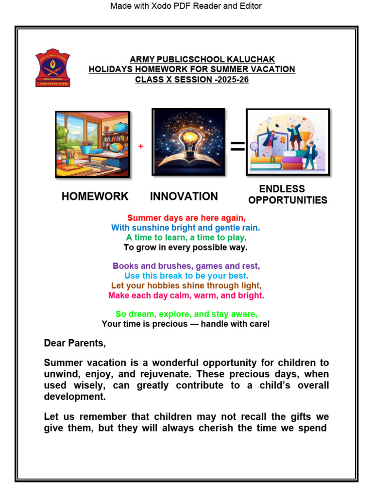 Class X Summer Holidays Homework 2025-26 | PDF | Humour | Courage