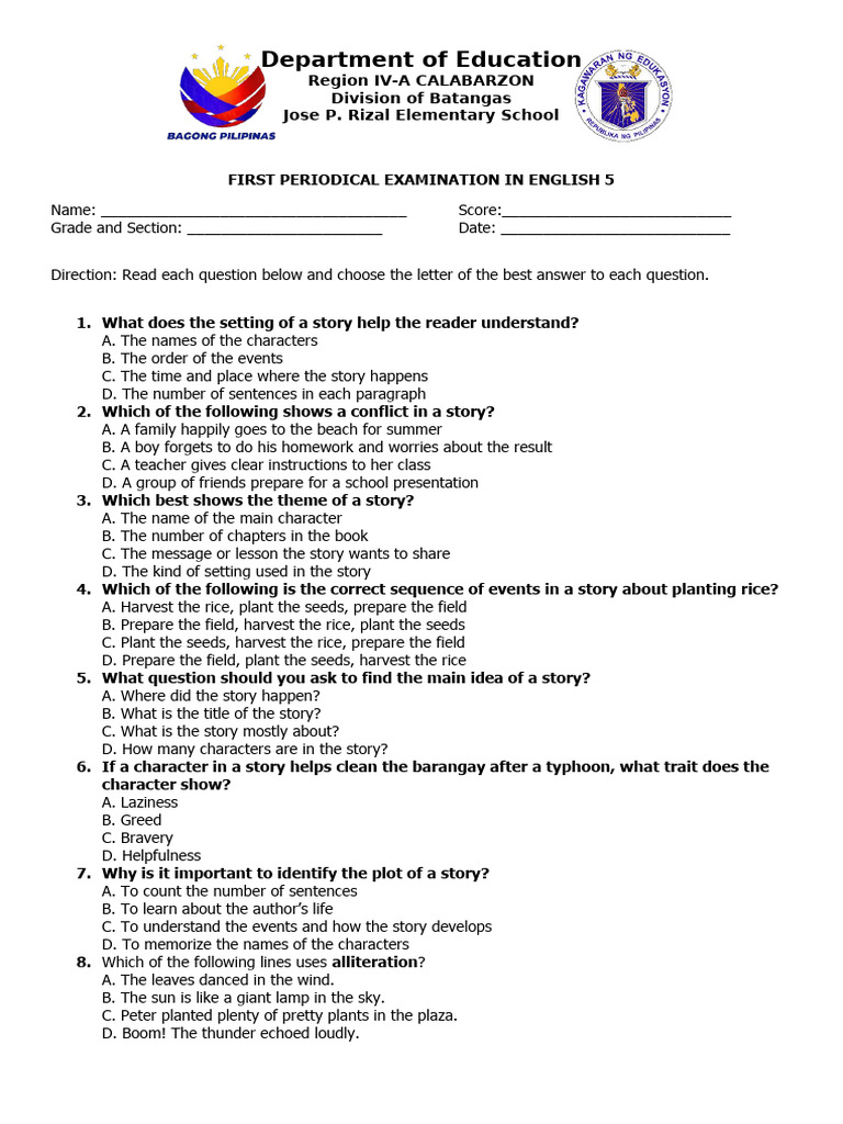 English 5 Periodical Exam Guide | PDF | Nonverbal Communication | Verb