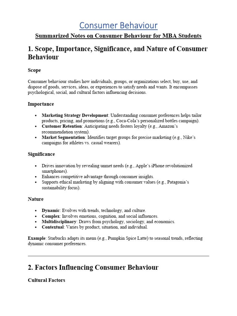 Consumer Behaviour Summarized Notes Sem 2 Pdf Consumer Behaviour
