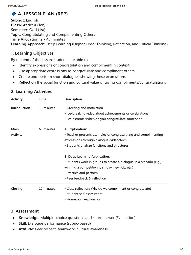 Deep Learning Lesson Plan | PDF | Lesson Plan | Learning