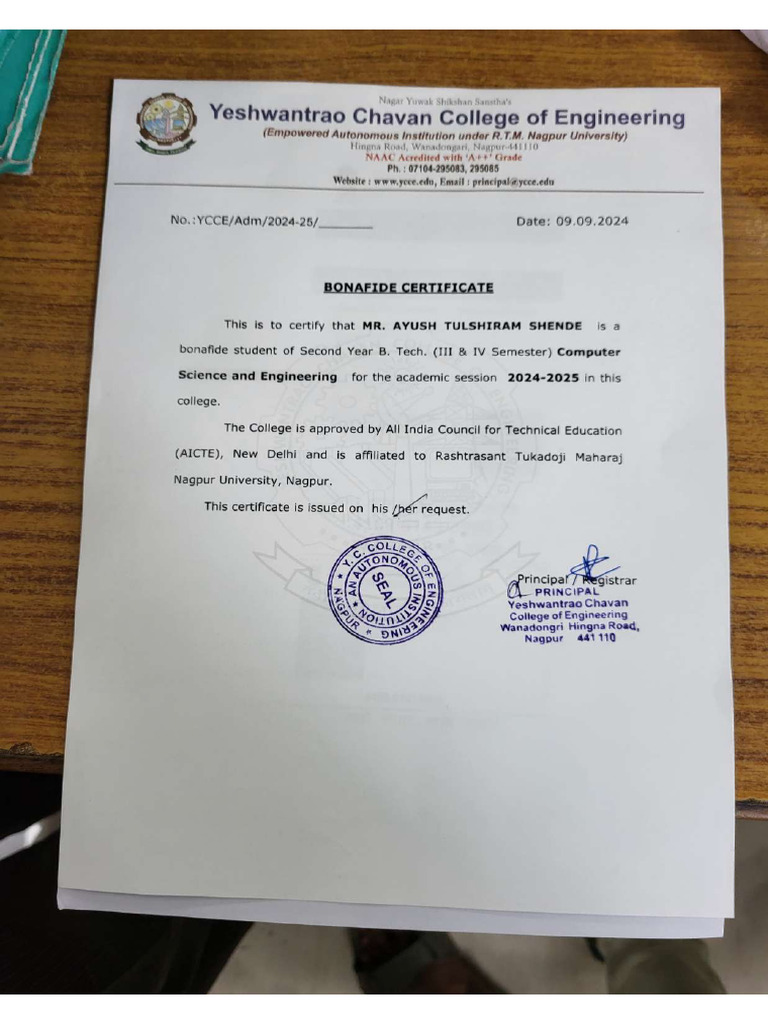 Bonafide Certificate | PDF