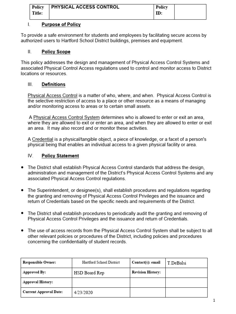 Physical Access Control Policy | PDF | Access Control