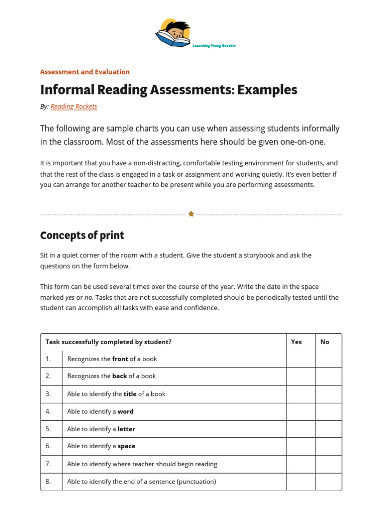 Informal Reading Assessments_ Examples _ Reading Rockets | PDF | Human Communication | Learning