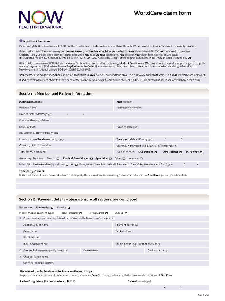 Now Health Int'l Claim Form | PDF | Payments | Cheque
