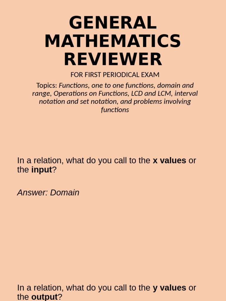 General Mathematics Reviewer 1st Periodical | PDF | Function (Mathematics) | Equations