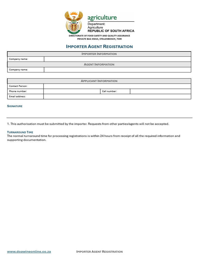 Importer Agent Registration Form | PDF