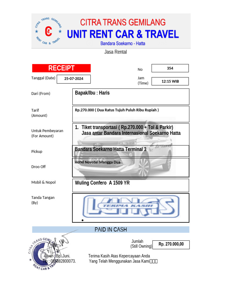 Contoh Kwitansi Jasa Rental Mobil | PDF