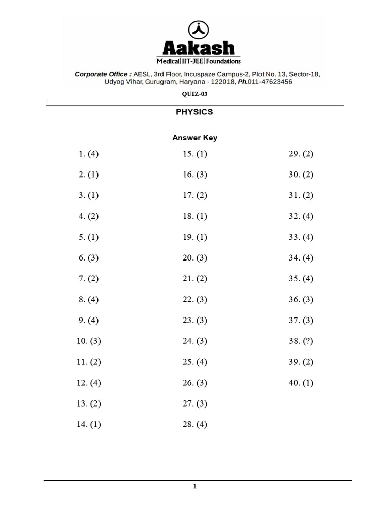 Answer Key - Physics Quiz-3 | PDF | Proton | Electron