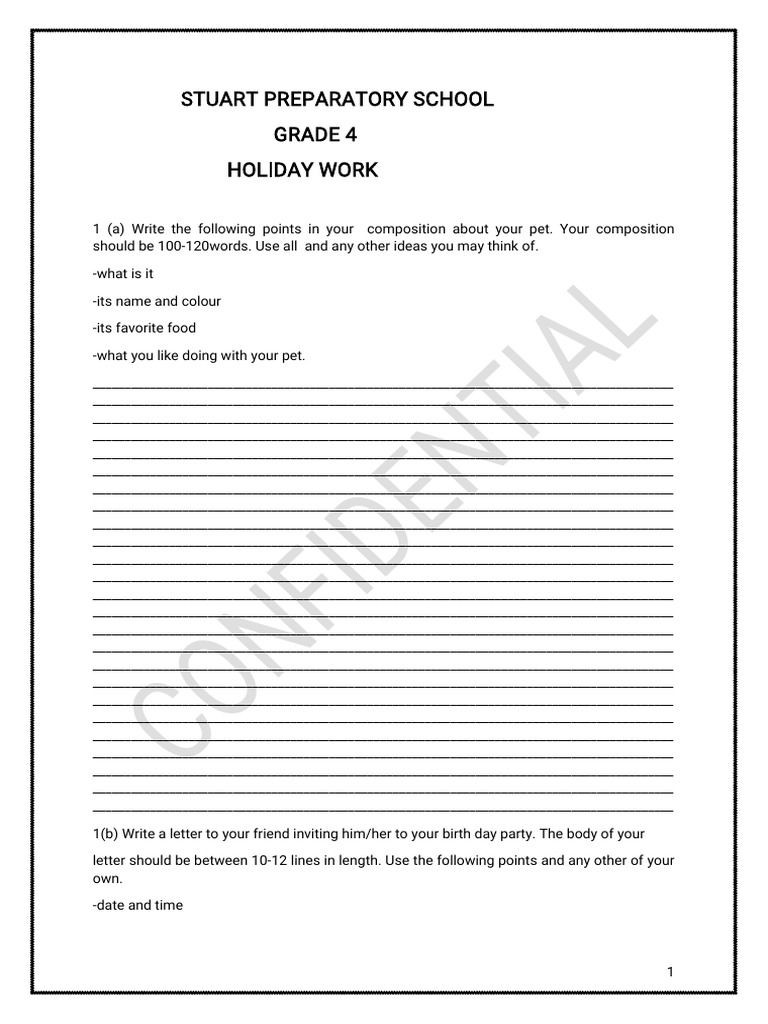 Holiday Work Grade 4 | PDF