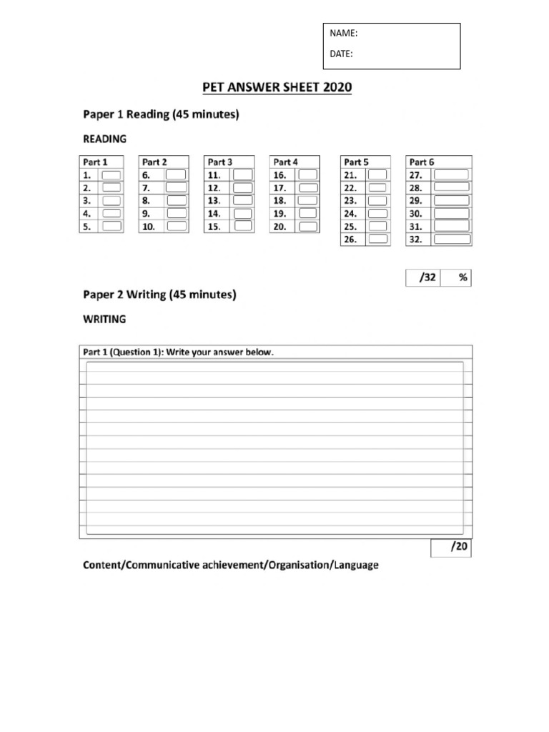 Pet Answer Sheet | PDF