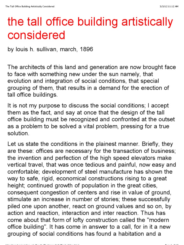 Sullivan, Louis The Tall Office Building Artistically Considered ...