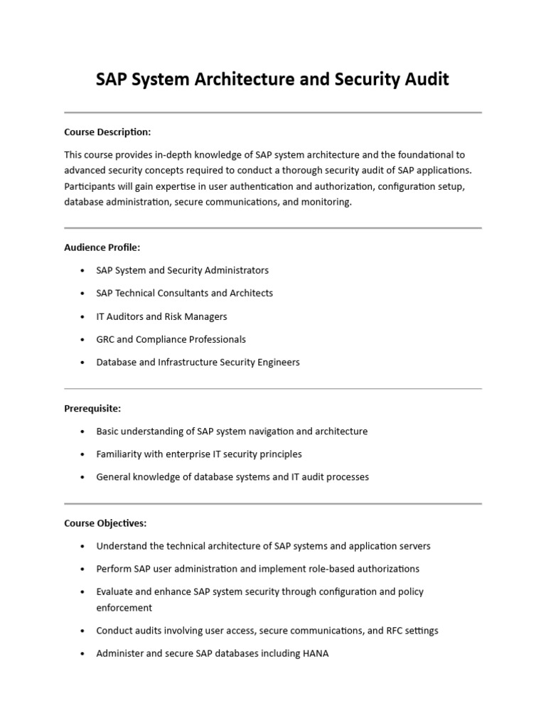 SAP System Architecture and Security Audit | PDF | Databases | Audit