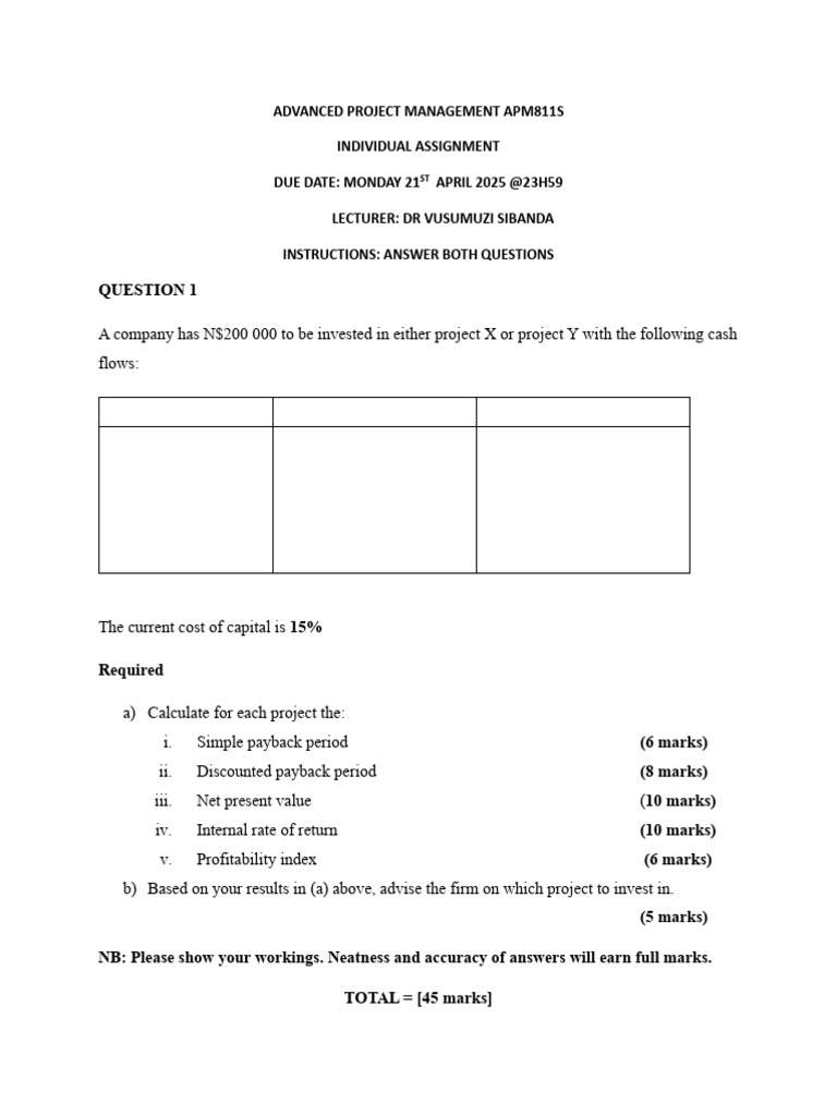 Advanced Project Management (Apm811s) Individual Assignment - s1 - 2025 ...