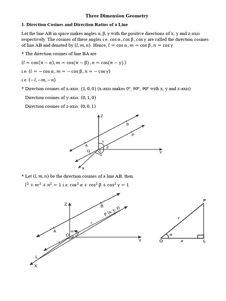 Direction Cosines and Ratios in 3D Geometry | PDF | Ratio | Euclidean ...