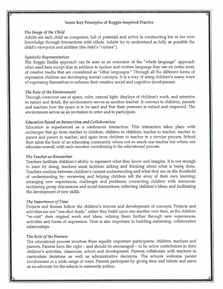 Some Key Principles of Reggio-Inspired Practices | PDF