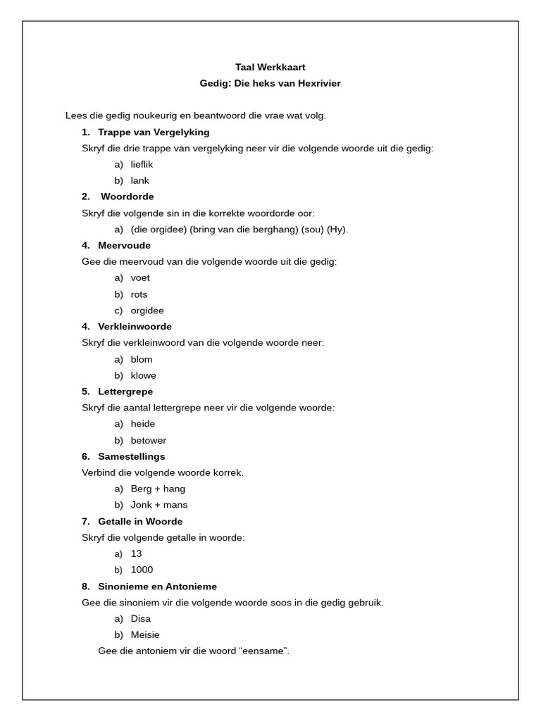 Taal Werkkaart Die Heks | PDF