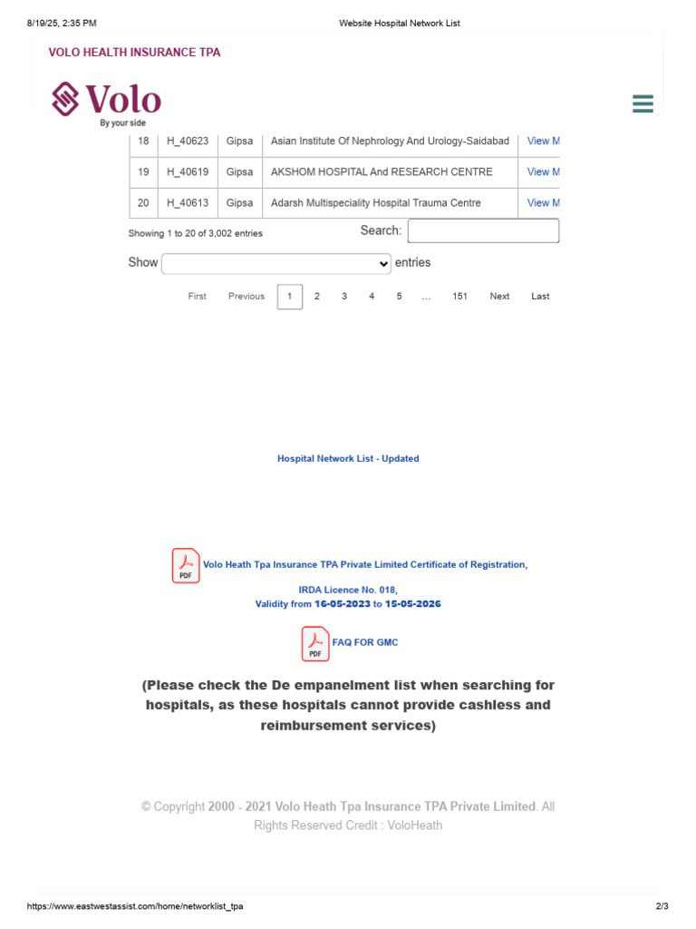 Volo Health Insurance TPA Hospital List | PDF