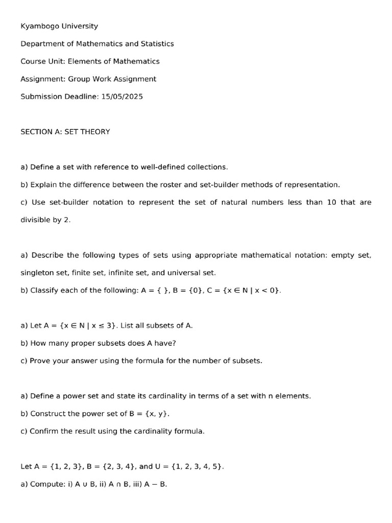 Mathematics Assignment 1 | PDF