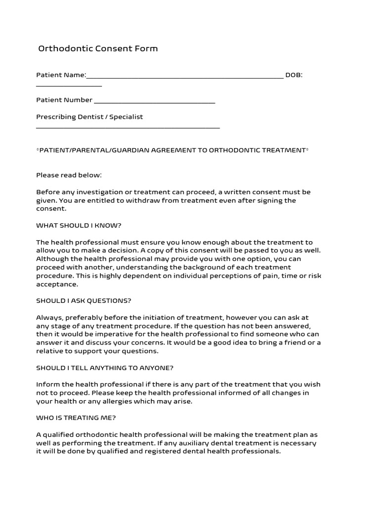 Orthodontic Consent Form 3 | PDF | Informed Consent | Orthodontics