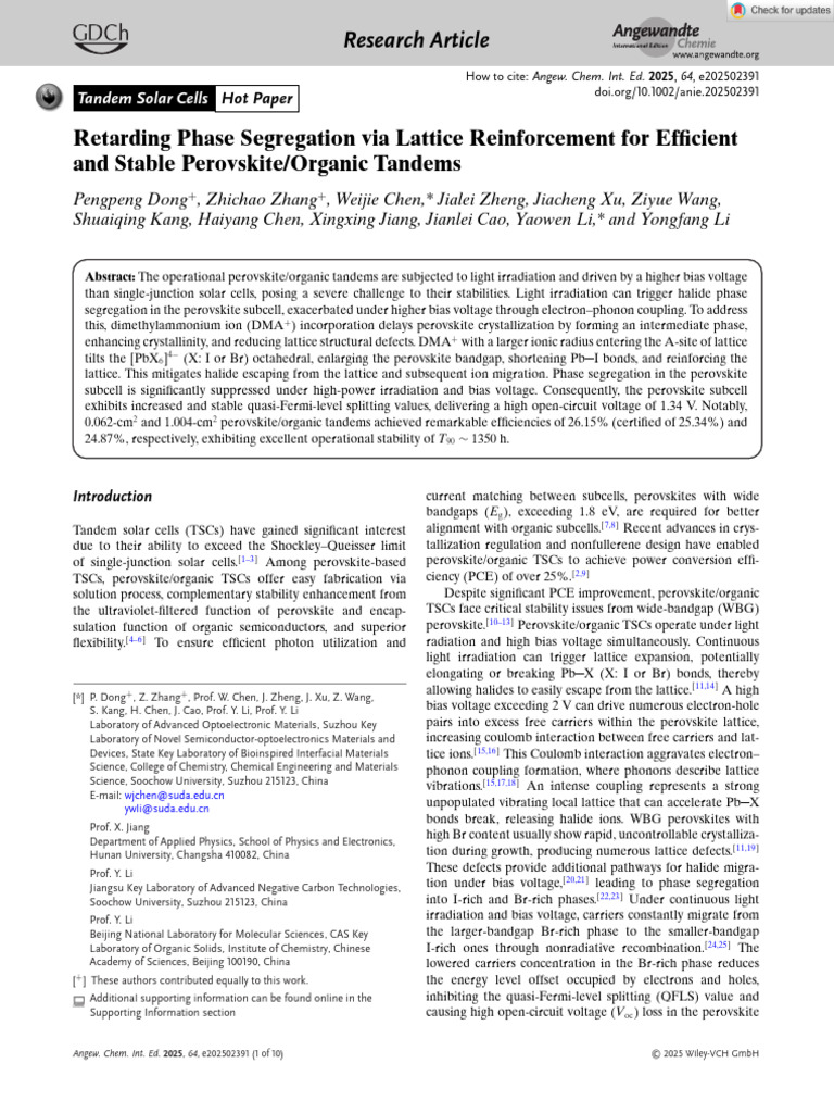 Angew Chem Int Ed - 2025 - Dong - Retarding Phase Segregation Via ...