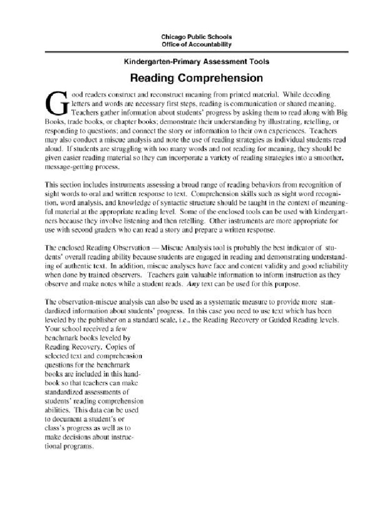 Kinder Reading Assessment Tools | PDF | Reading Comprehension ...