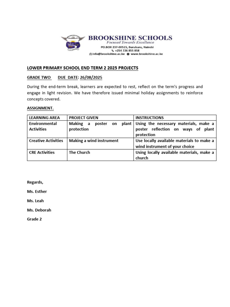Grade 2 Holiday Projects Assignment | PDF