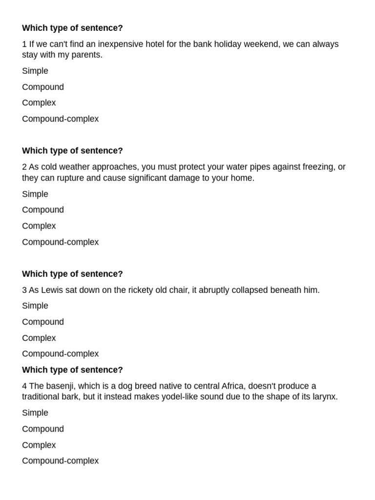 Sentence Type Identification Quiz | PDF