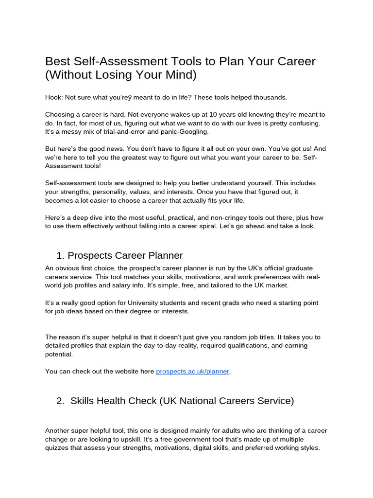 Top Self-Assessment Tools for Careers | PDF
