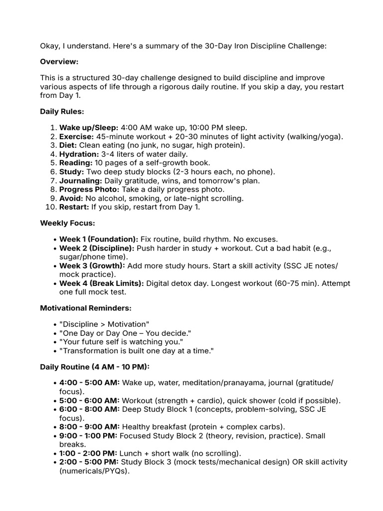 30-Day Iron Discipline Challenge Guide | PDF