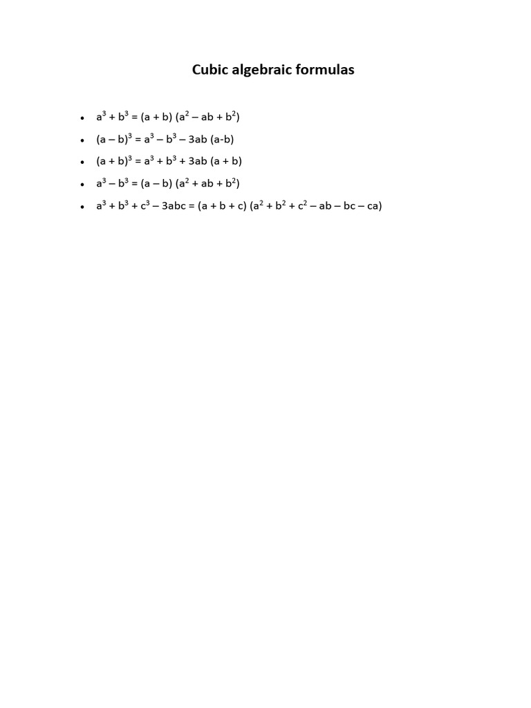 Cubic Algebraic Formulas | PDF