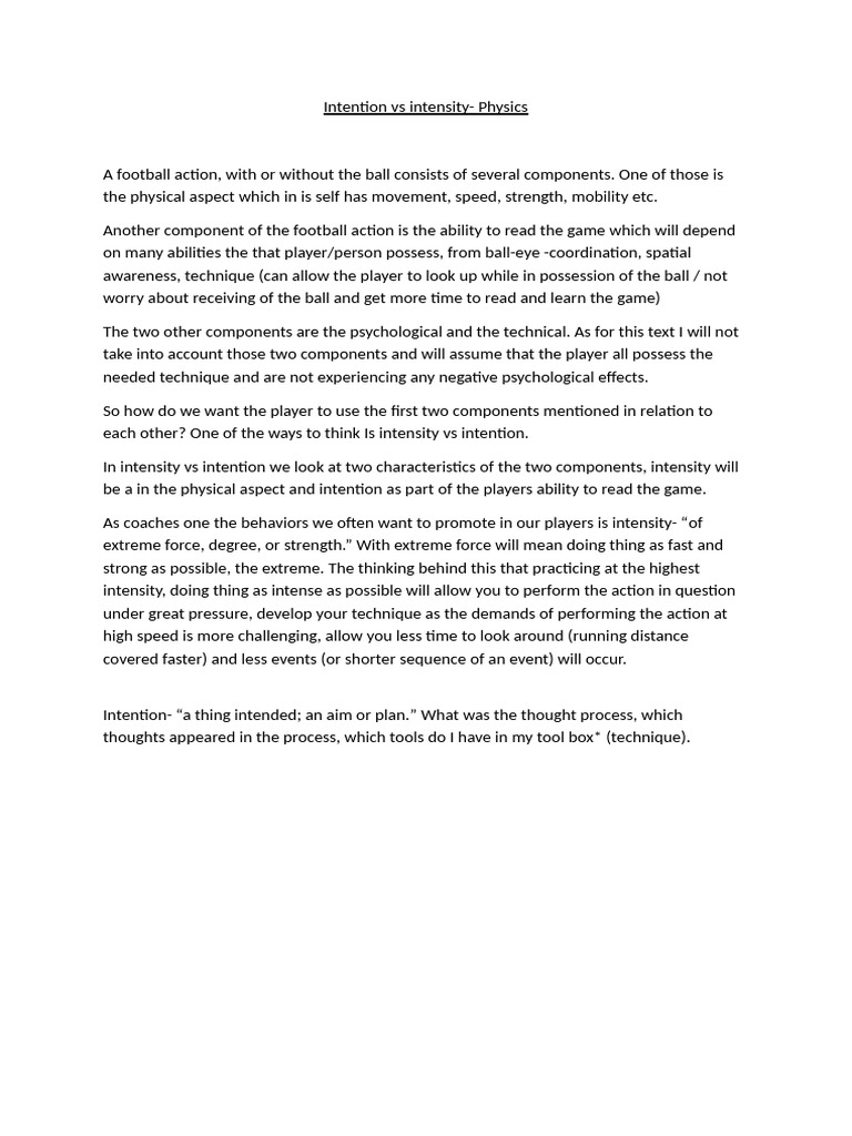 Intention Vs Intensity | PDF