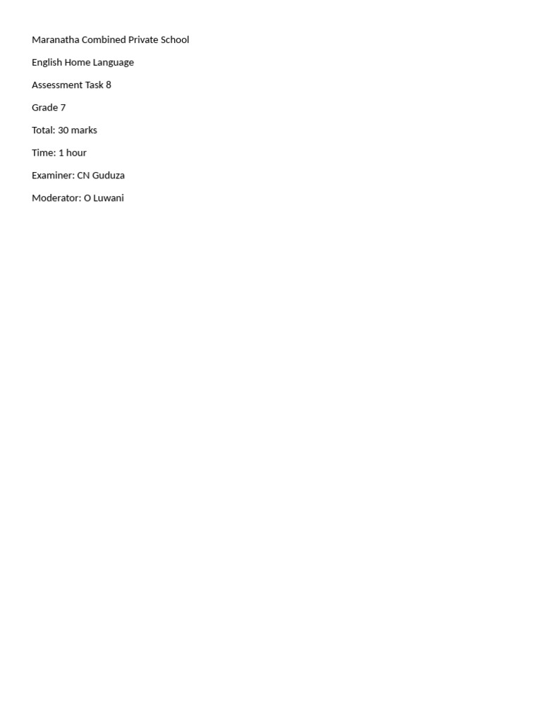 Grade 7 English Exam Term 3 2025 Pdf