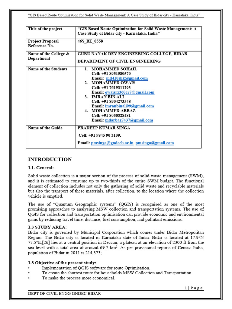 GIS Based Route Optimization For Solid Waste Management - at Bidar City ...