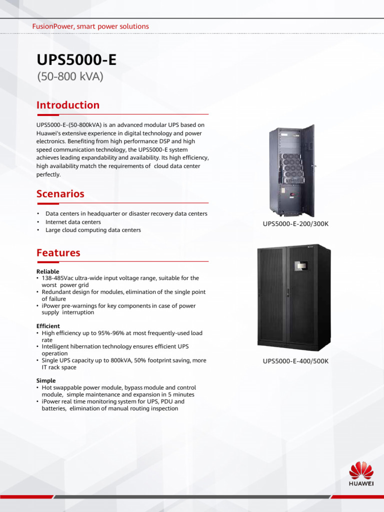Huawei UPS5000-E Overview and Specs | PDF | Data Center | Electric Power