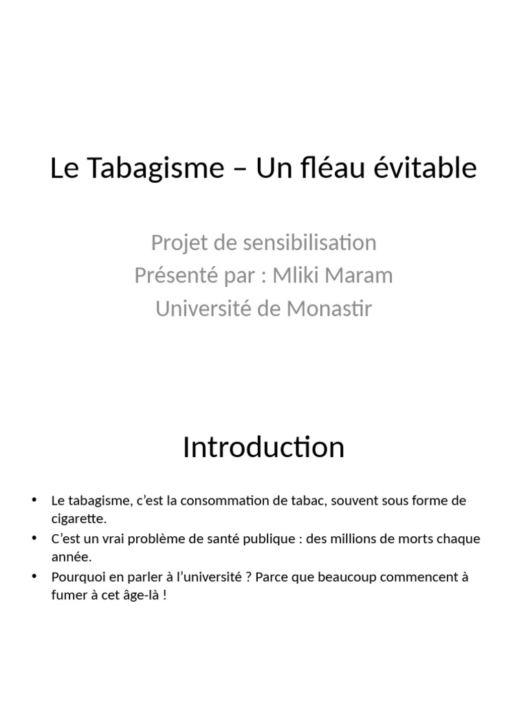 Projet Tabagisme Maram | PDF